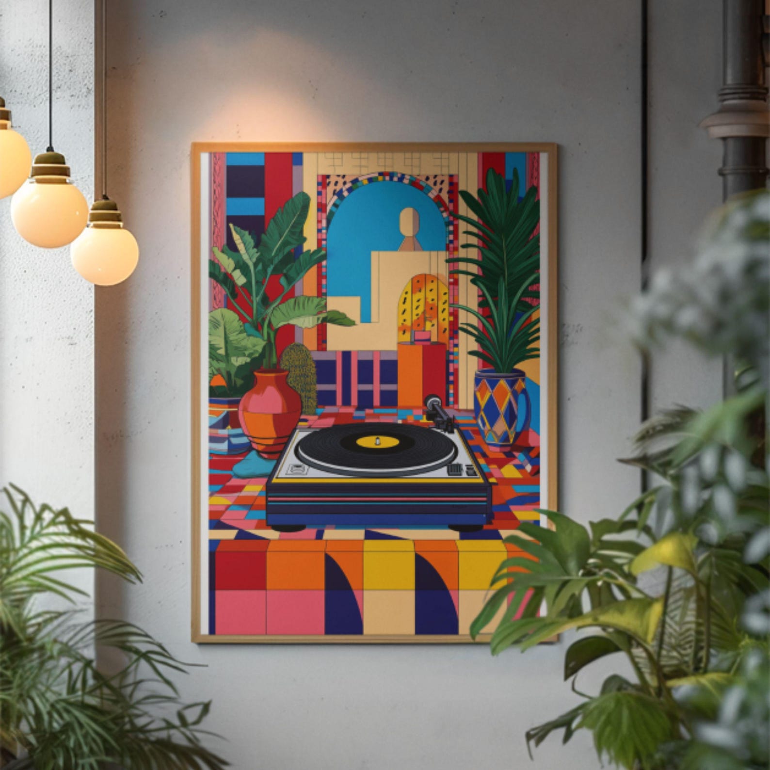 Printable Record Player Poster Retro Wall Art Mid Century Modern Decor ...