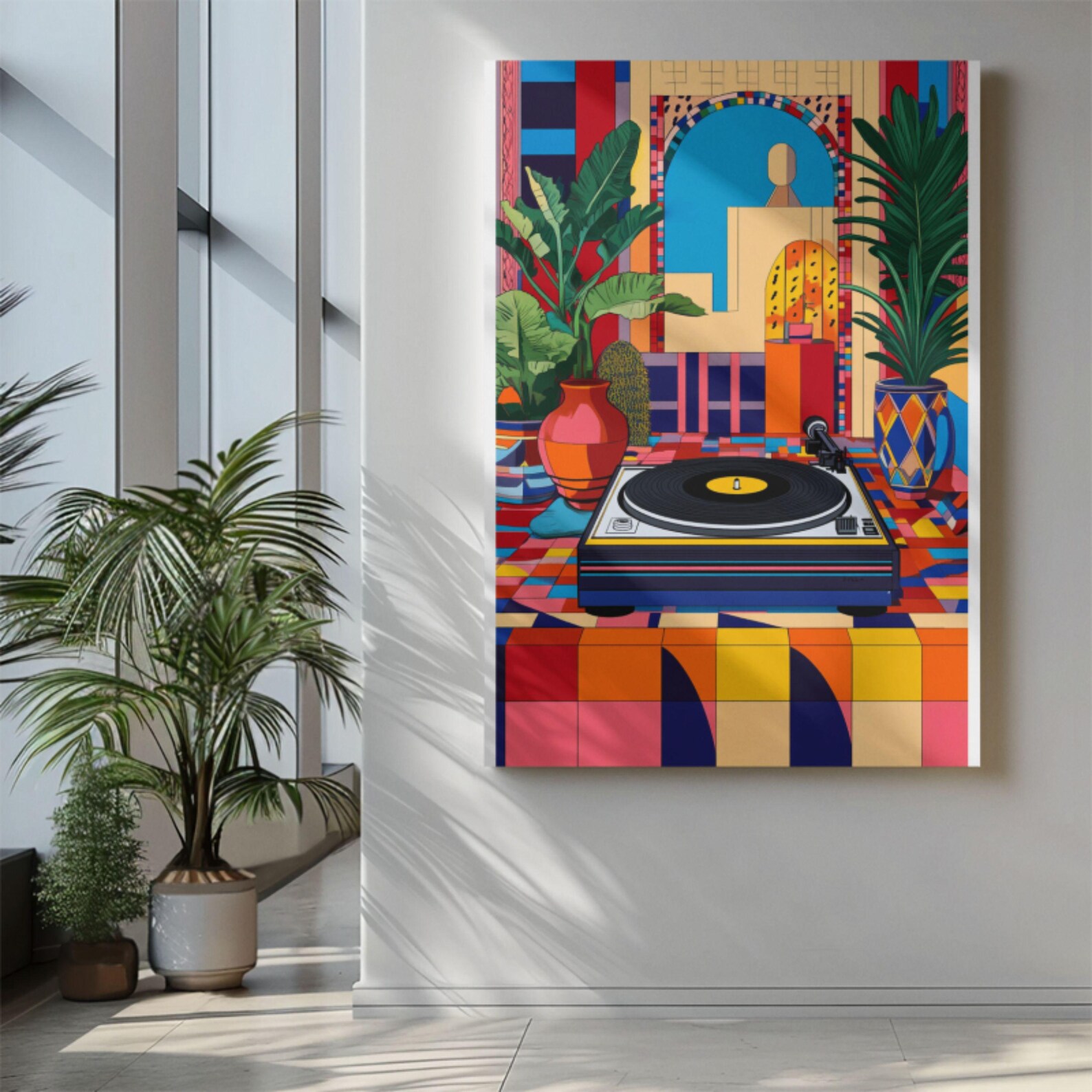 Printable Record Player Poster Retro Wall Art Mid Century Modern Decor ...