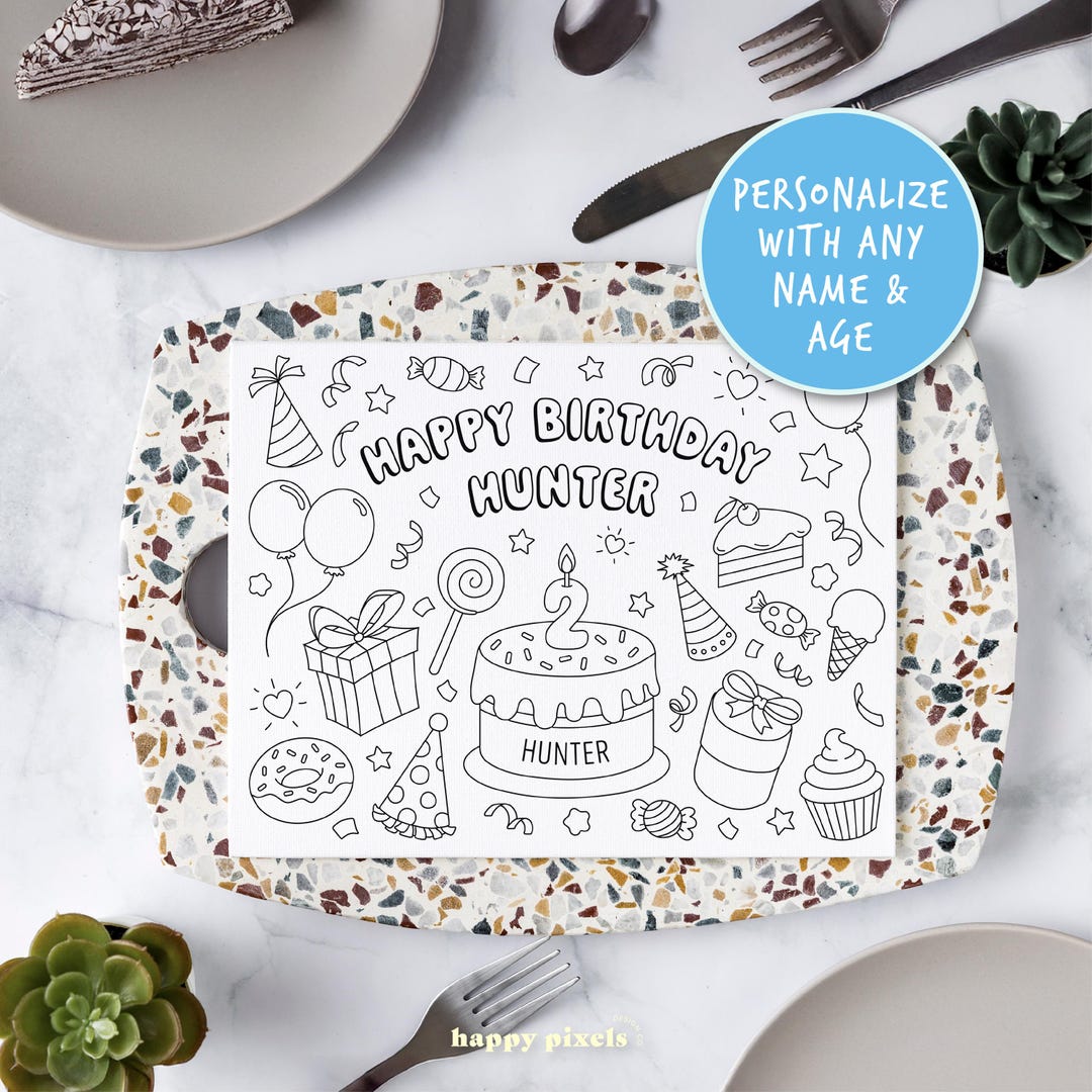 Personalized Birthday Coloring Printable Placemat for Kids Custom Party ...