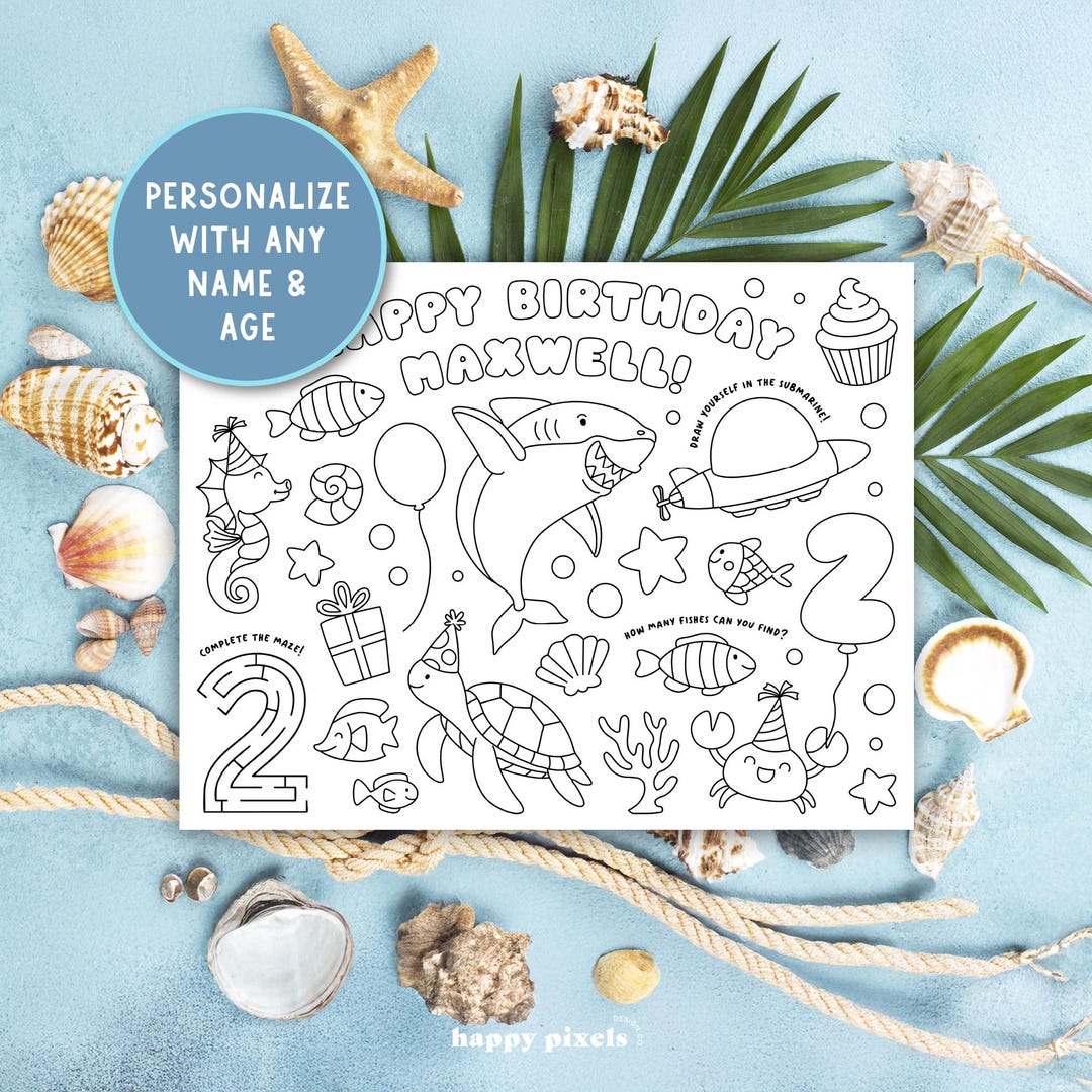 Personalized Under the Sea Birthday Coloring Page - Sea Animal Placemat ...