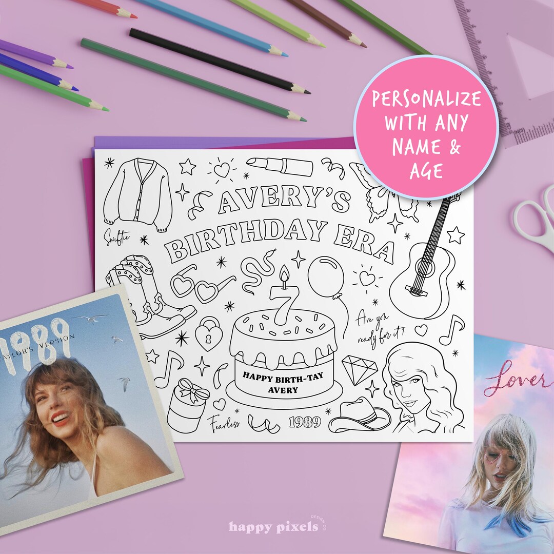 Personalized Swiftie Coloring Printable Placemat for Kids Custom Party ...