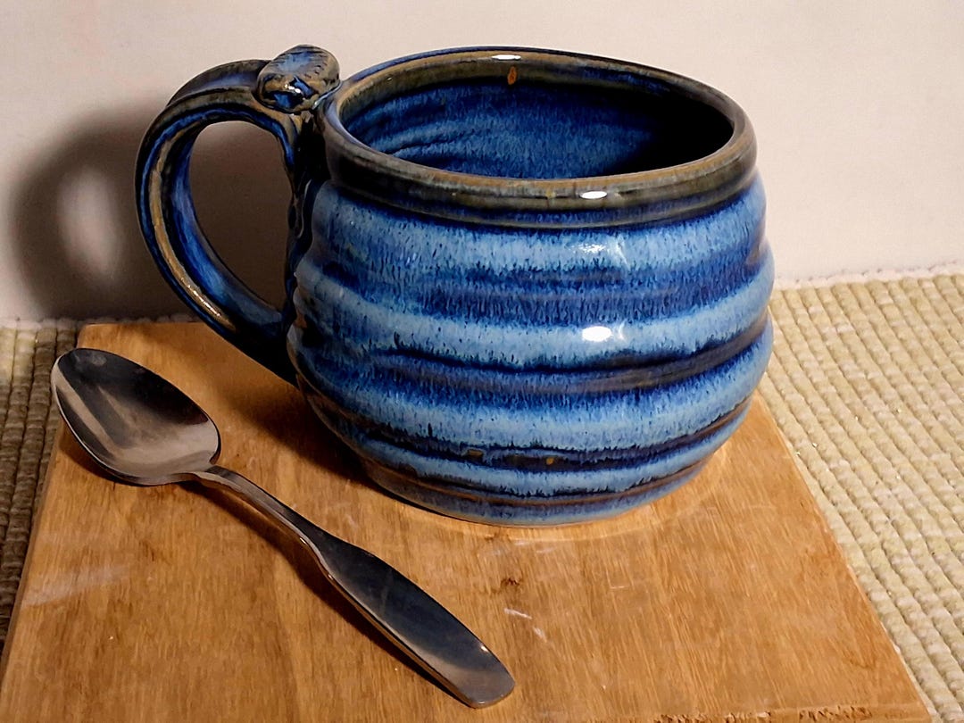Ceramic Mug, Blue Stoneware Mug, Large Pottery Mug,light/ Dark Blue ...