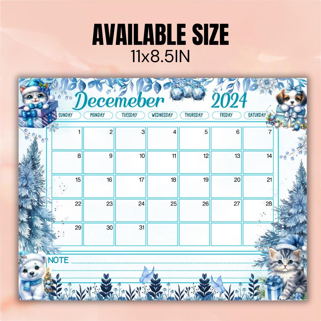 Editable December 2024 Calendar, Printable December Calendar, Christmas ...