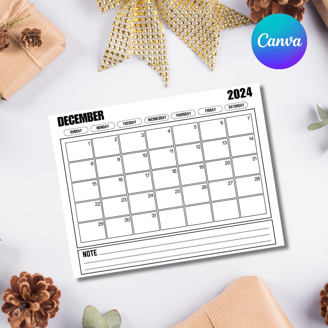 Editable December 2024 Calendar, Printable December Calendar, Christmas ...