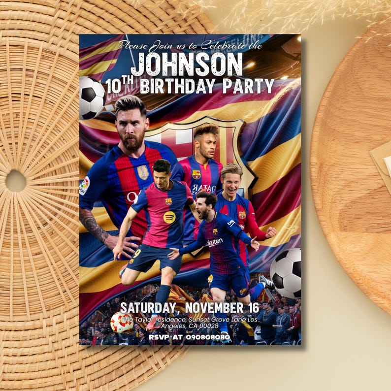 Barcelona FC Template Birthday Invitation Editable in Canva, Barça ...