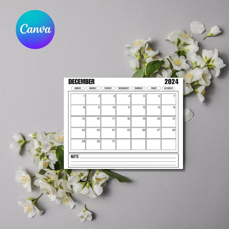 Editable December 2024 Calendar, Printable December Calendar, Christmas ...