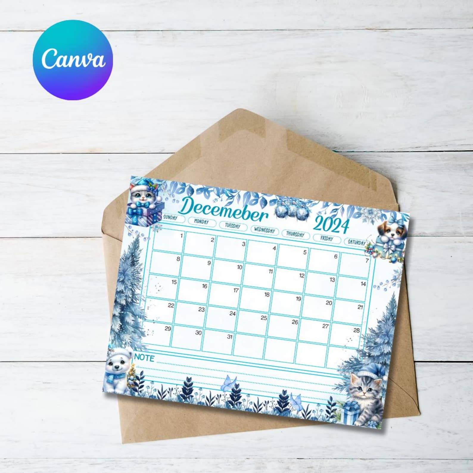 Editable December 2024 Calendar, Printable December Calendar, Christmas ...