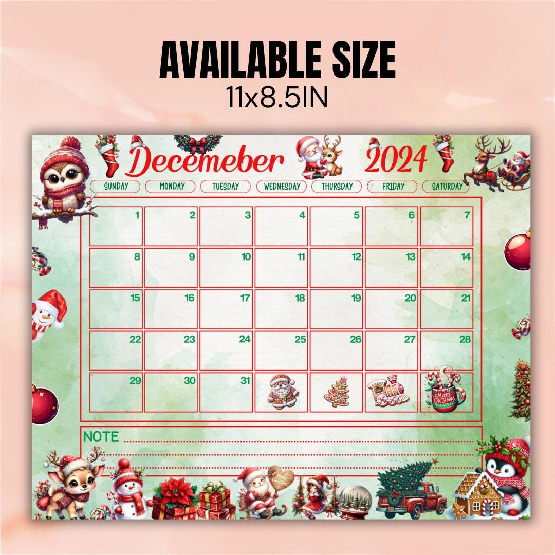 Editable December 2024 Calendar, Printable December Calendar, Christmas ...