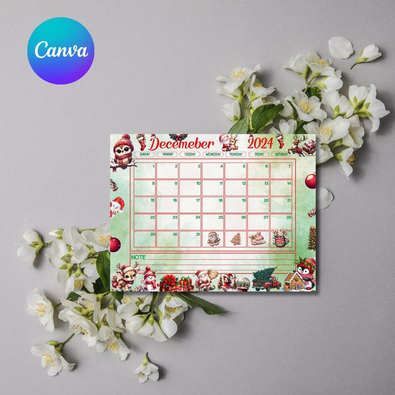 Editable December 2024 Calendar, Printable December Calendar, Christmas ...