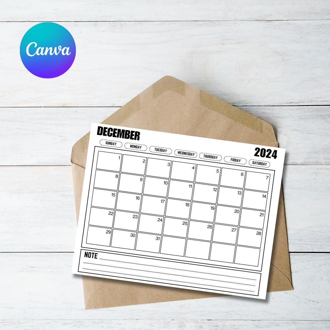 Editable December 2024 Calendar, Printable December Calendar, Christmas ...