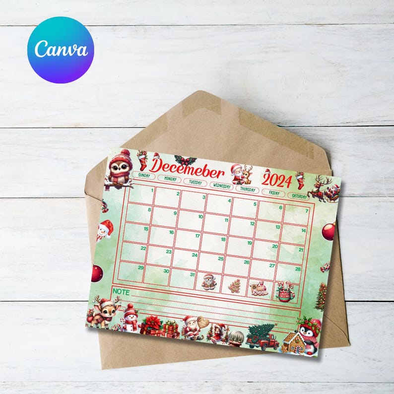 Editable December 2024 Calendar, Printable December Calendar, Christmas ...