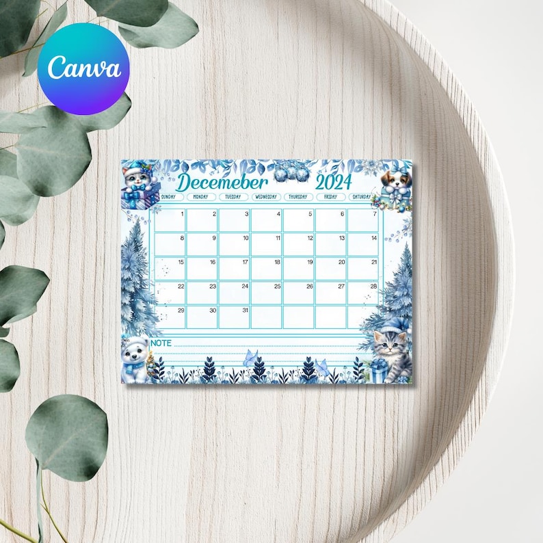 Editable December 2024 Calendar, Printable December Calendar, Christmas ...