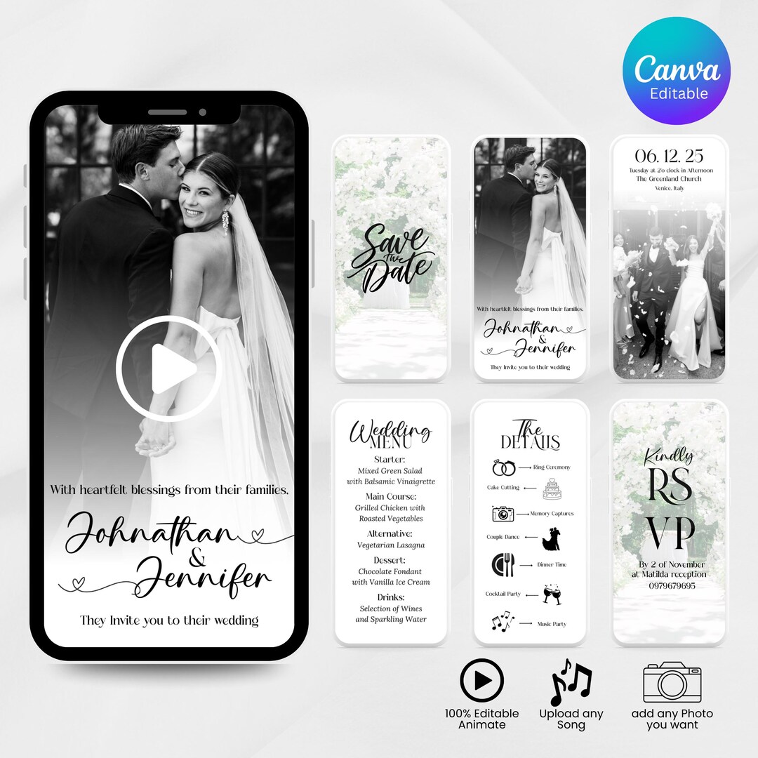 Digital Wedding Invitations With RSVP Link - Modern Canva Template ...