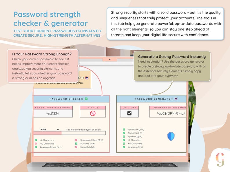 Password Tracker | Google Sheets Template, Accounts Log (digital ...