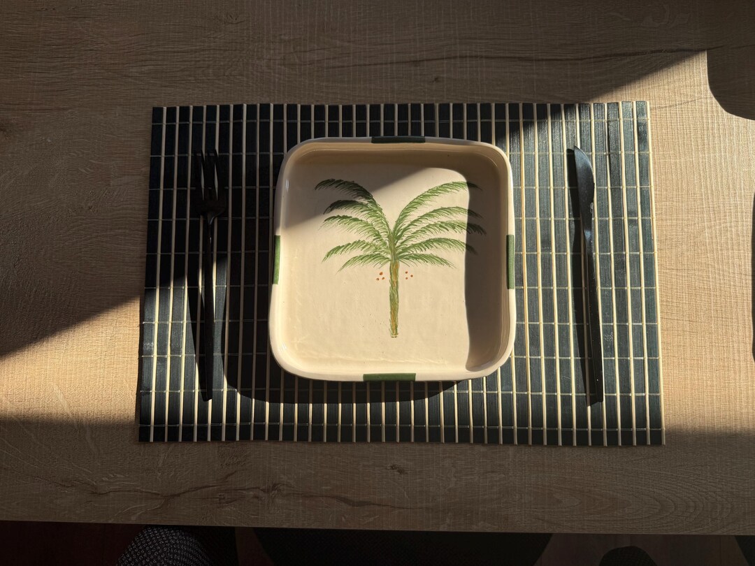Handmade Ceramic Plate: Palm Tree Design, 20x20 Cm Square Dish - Etsy