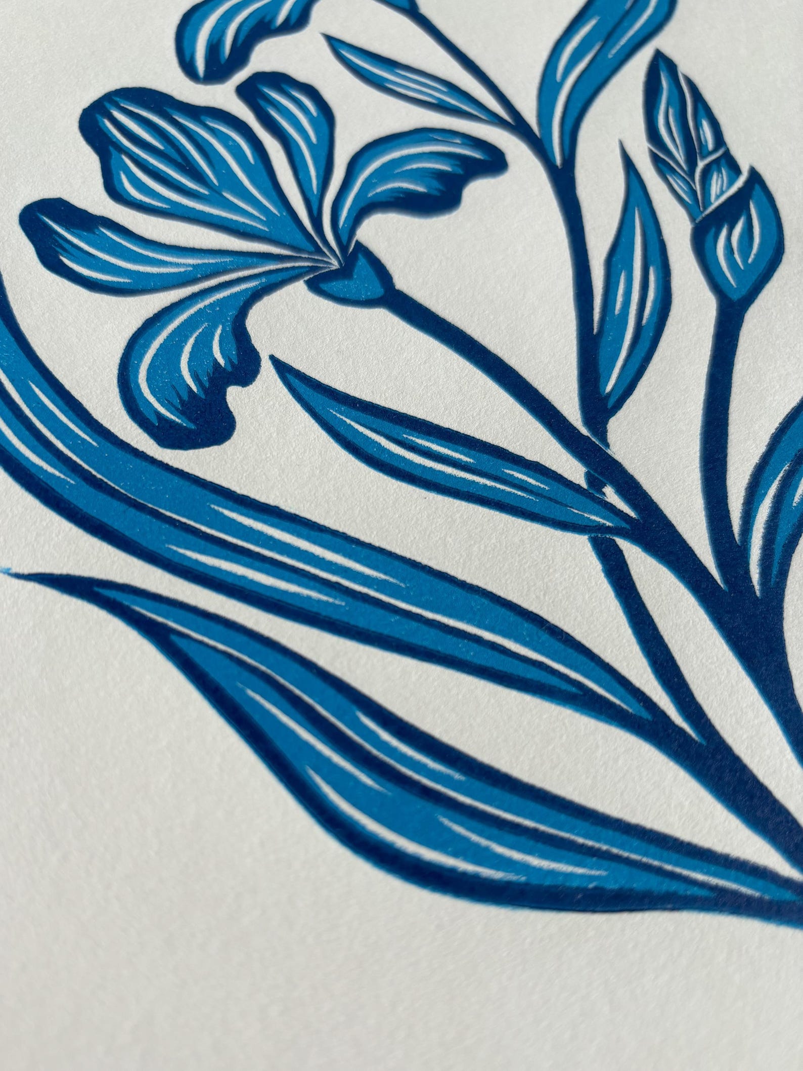 BLUE IRIS Reduction Linocut Print Wall Art Decor, Indigo Refined ...