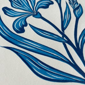BLUE IRIS Reduction Linocut Print Wall Art Decor - Etsy