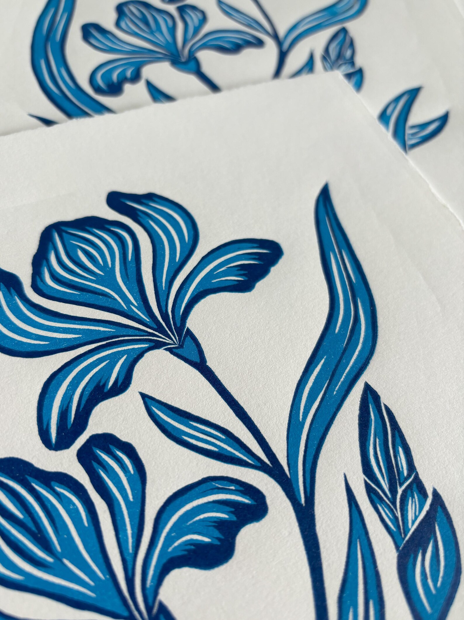 BLUE IRIS Reduction Linocut Print Wall Art Decor, Indigo Refined ...