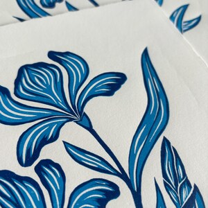 BLUE IRIS Reduction Linocut Print Wall Art Decor - Etsy