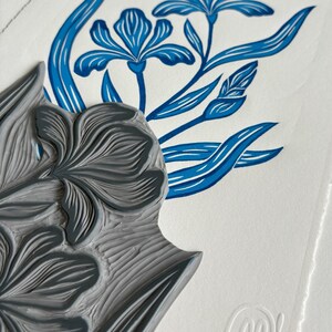 BLUE IRIS Reduction Linocut Print Wall Art Decor - Etsy