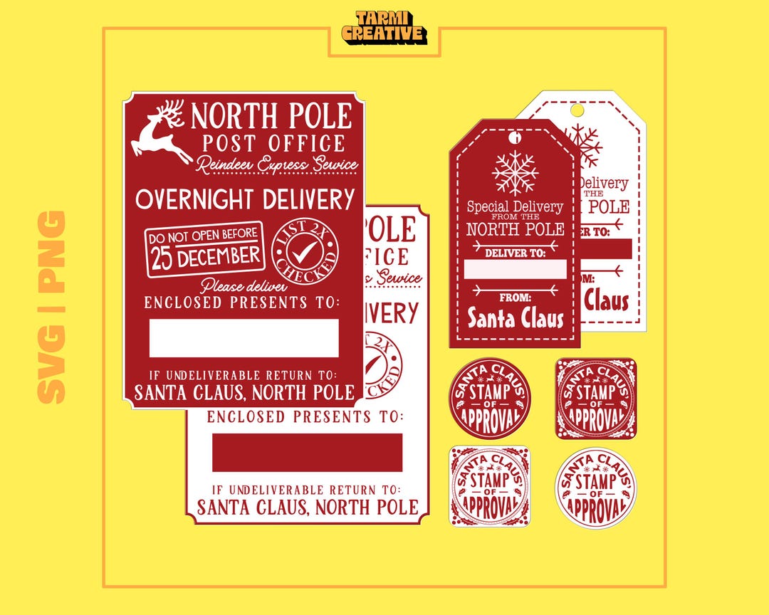 Santa Essential Gift Pack, Santa Sack SVG, Santa Tag SVG, Santa Stamp ...