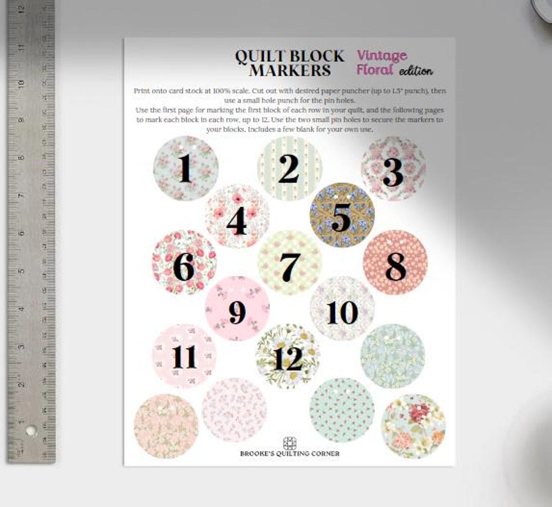 Vintage Floral Quilt Block Markers: Printable Quilting Tools (PDF & SVG ...