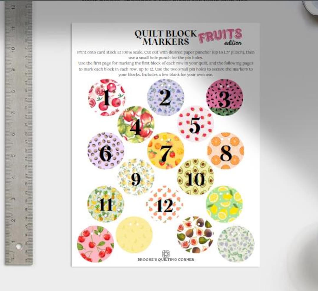 Colorful Fruit Quilt Block Markers: Printable Quilting Tools (PDF & SVG ...