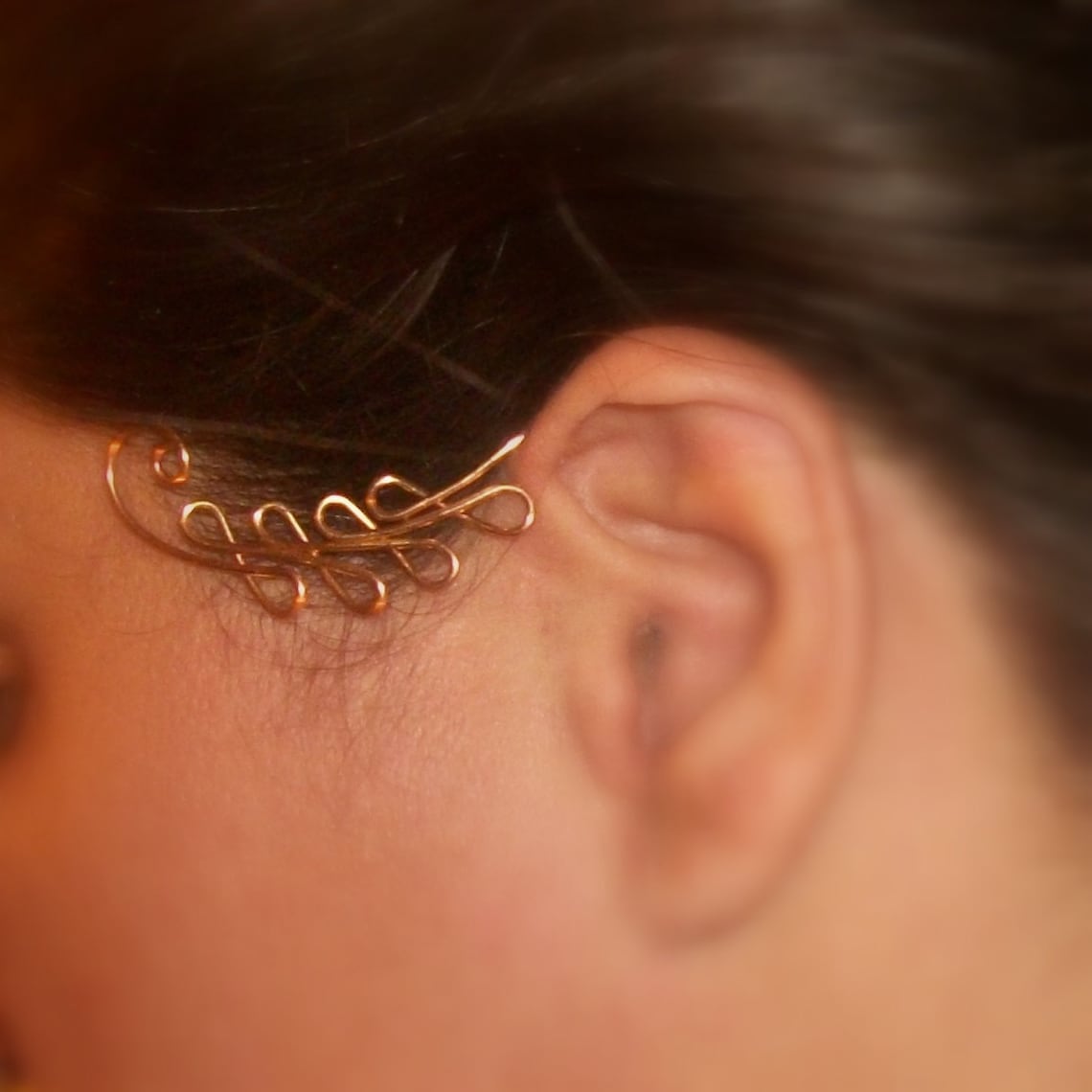 Ear climber Temple Gems Ear Cuff Gold Plate Crossover | Etsy