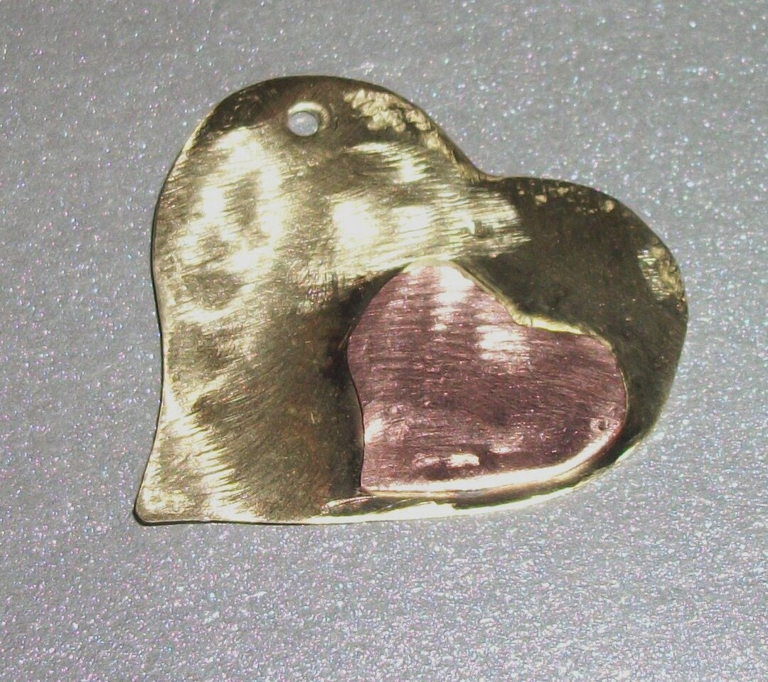 Hammered Copper, Brass Double Heart Charm, Pendant, Key Chain Dangle ...