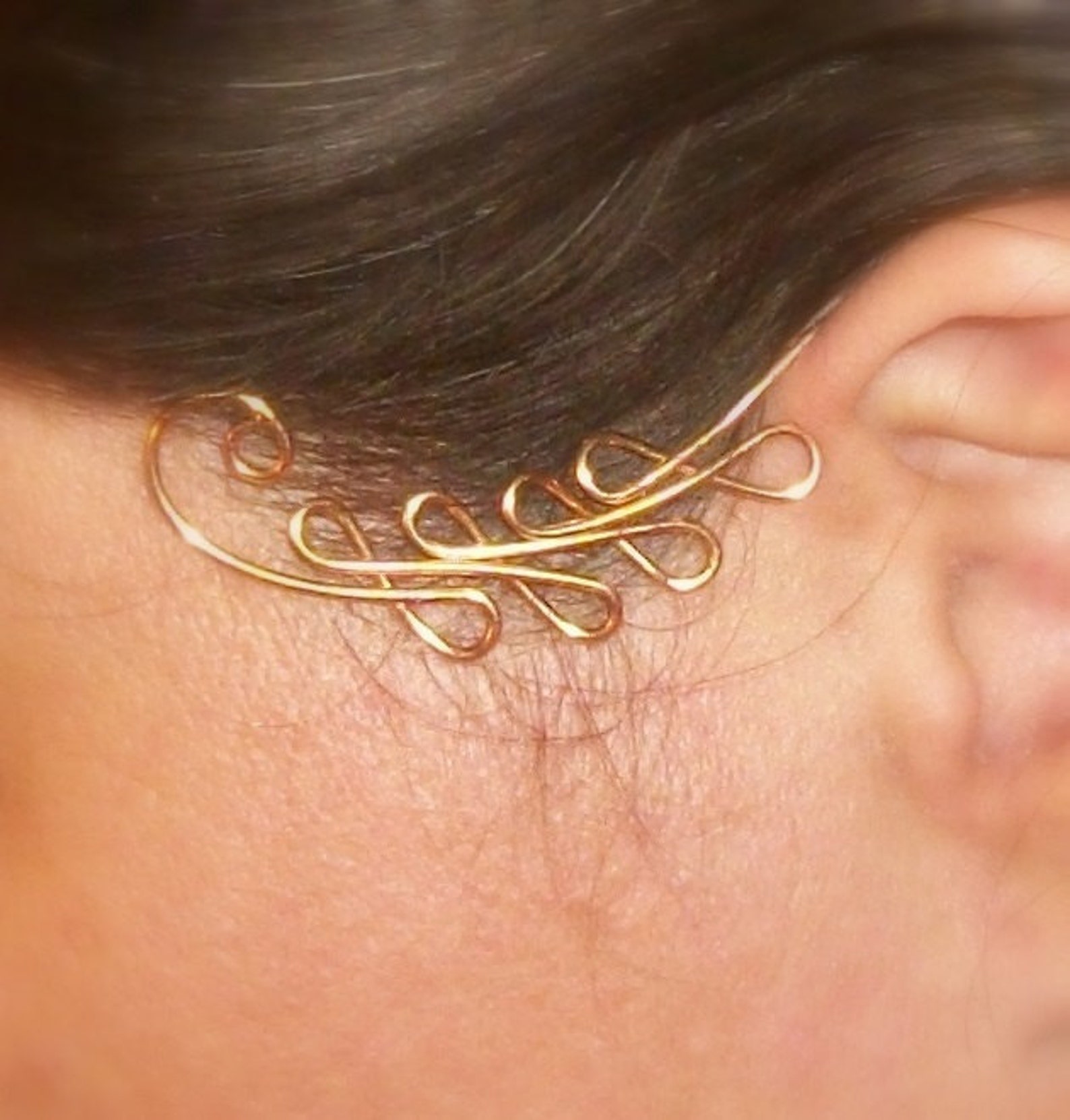 Ear climber Temple Gems Ear Cuff Gold Plate Crossover | Etsy