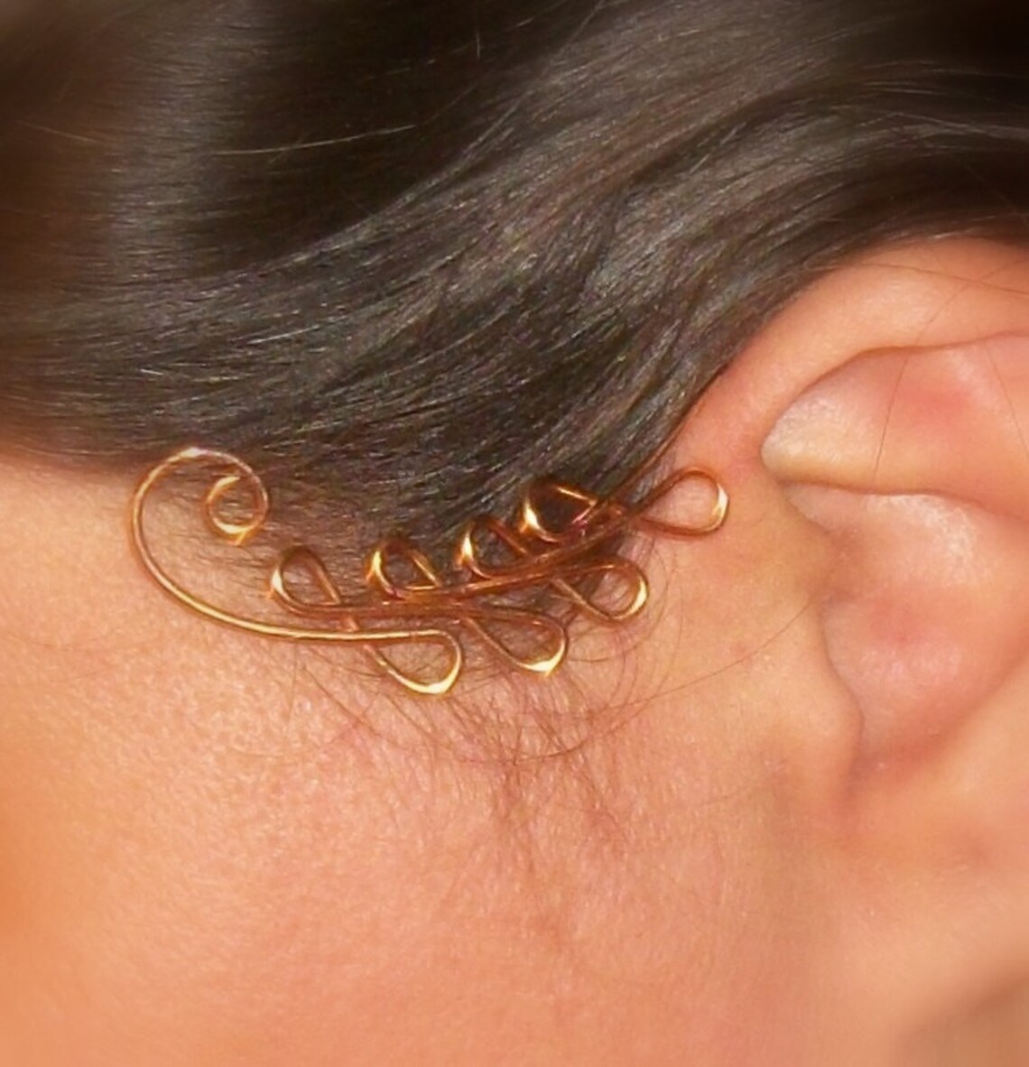 Ear climber Temple Gems Ear Cuff Gold Plate Crossover | Etsy