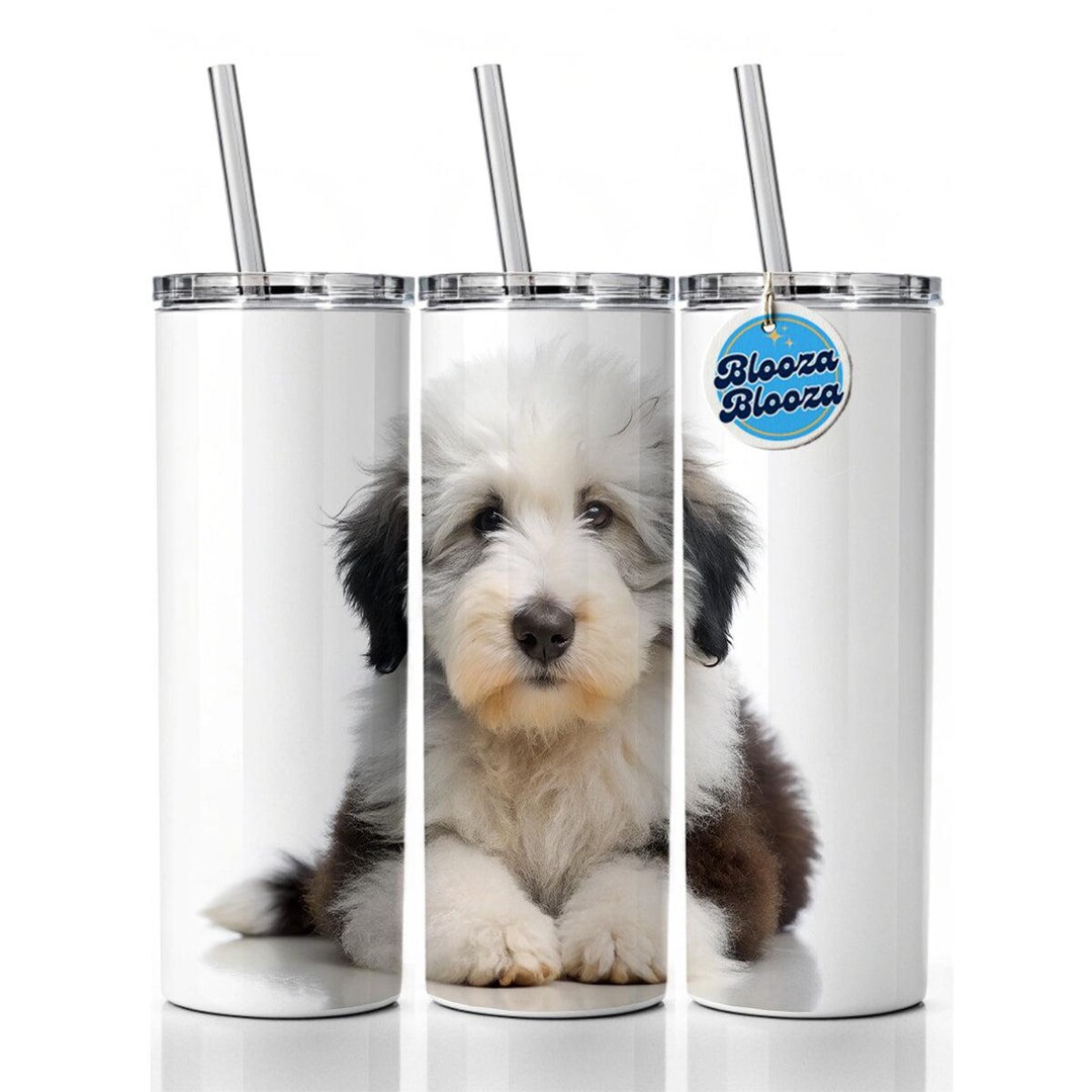 Old English Sheepdog Dog Puppy Photo Skinny Tumbler 20oz With Straw ...
