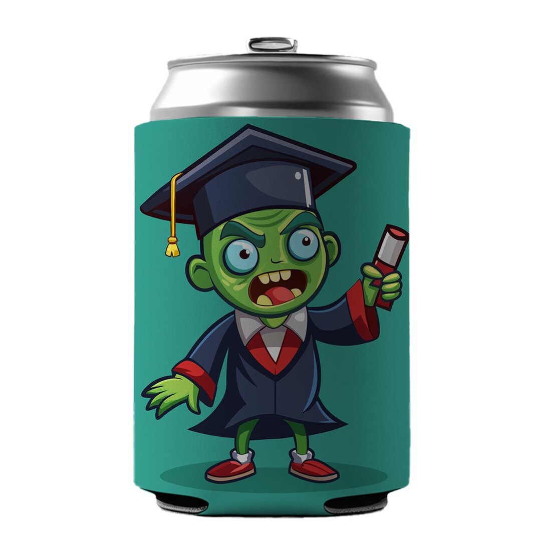 Graduate Zombie Graduation Cartoon Can Cooler Beer Soda Drink Insulated ...