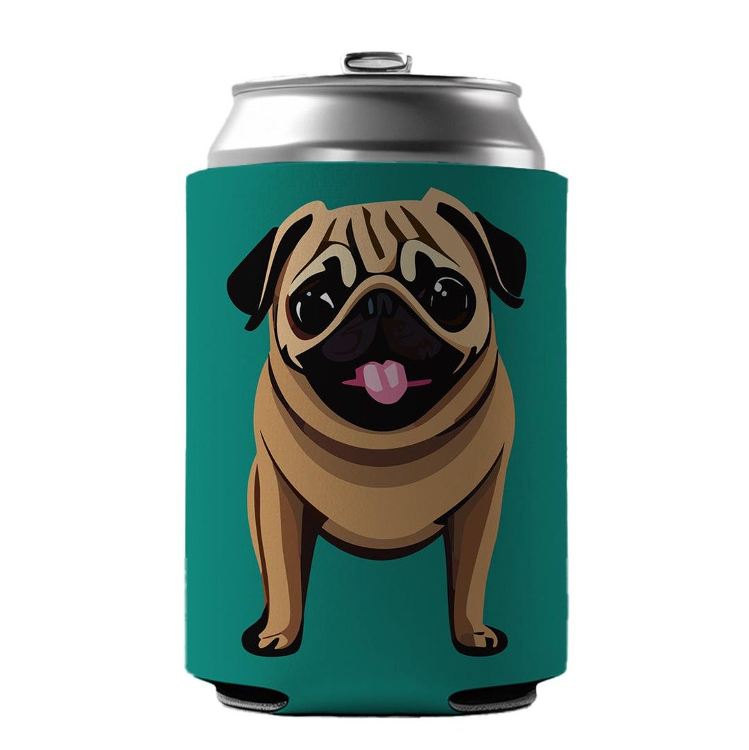 Pug Sticking Out Tongue Dog Can Cooler Beer Soda Drink Insulated Holder ...