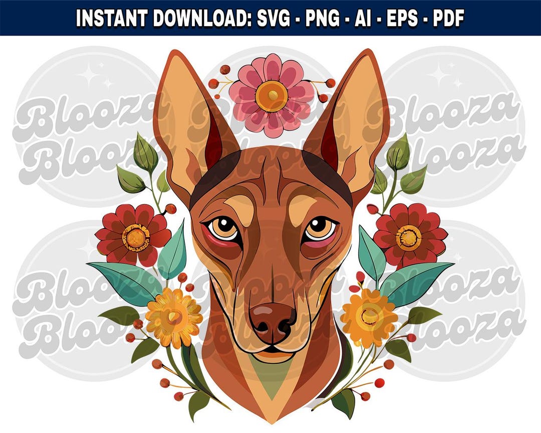 Pharaoh Hound Dog Head Floral Motif Instant Clipart Download Design SVG ...