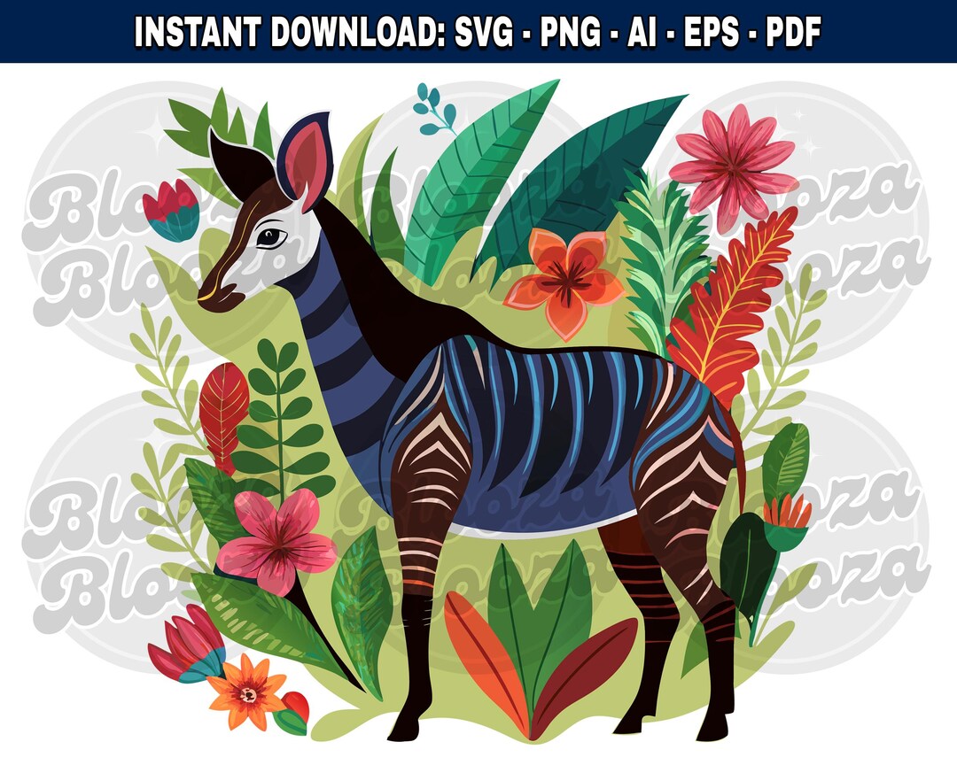 Okapi Zebra Giraffe Floral Motif Instant Clipart Download Design SVG ...