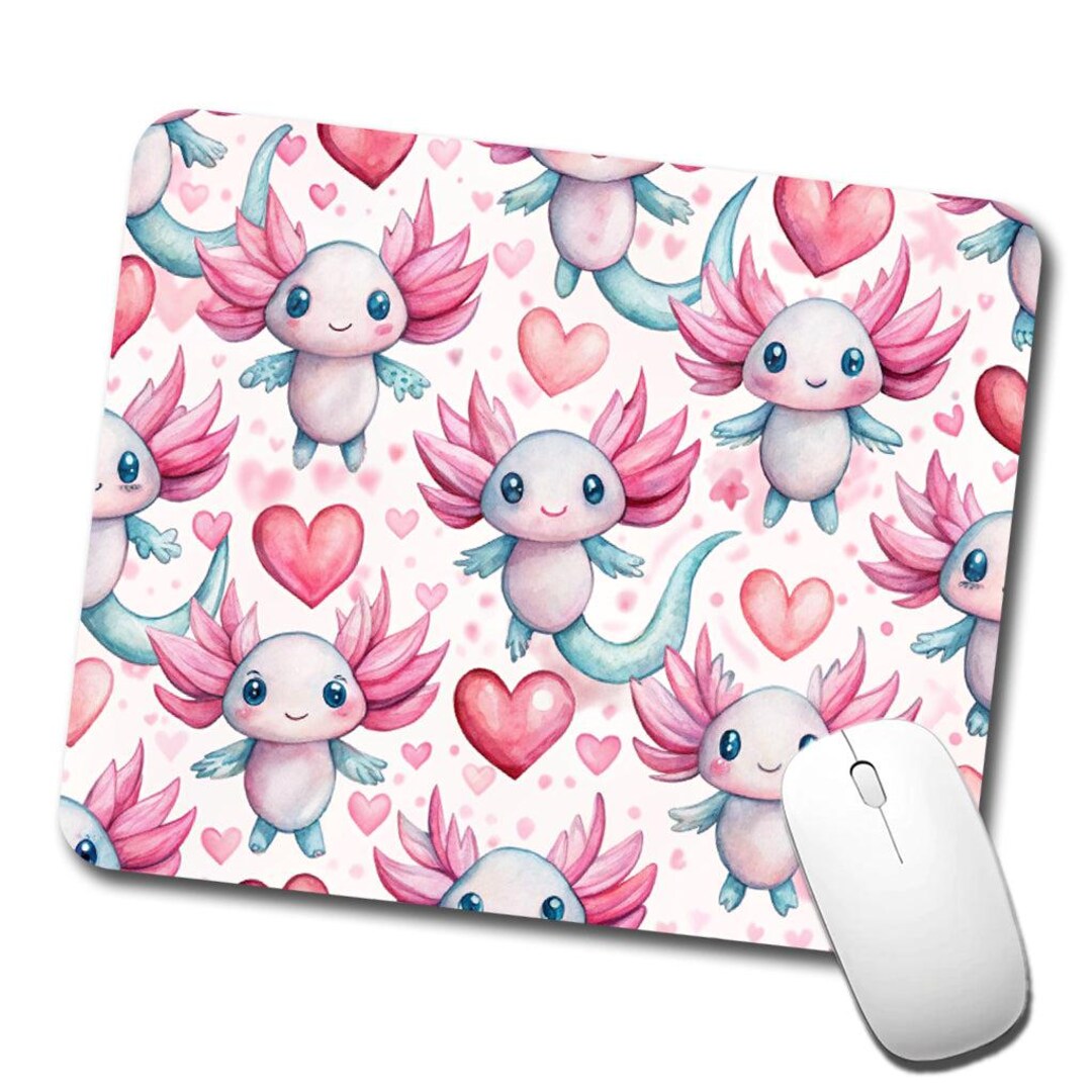 Cute Axolotls Hearts Watercolor Low Profile Mouse Pad Mat - Etsy