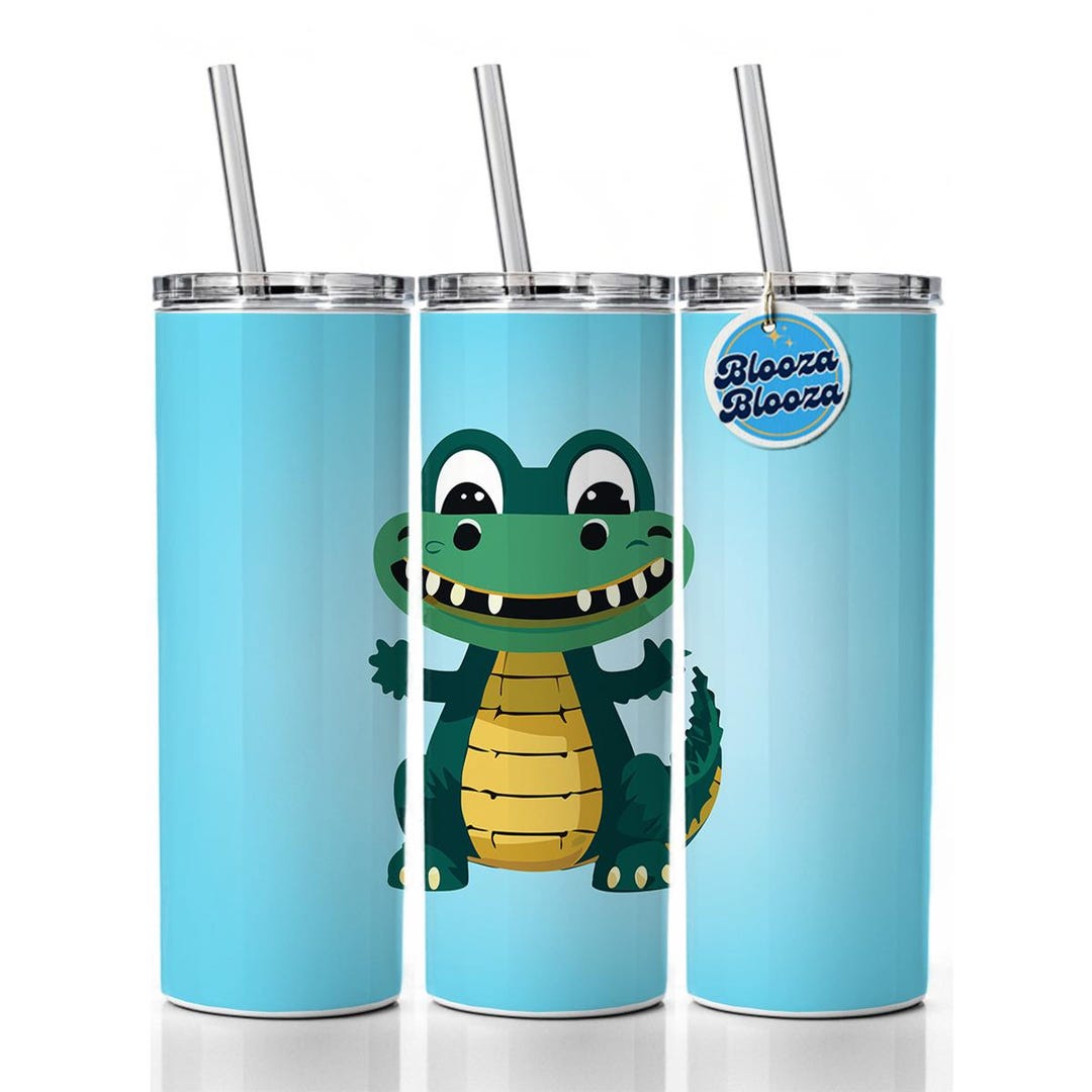 Alligator Crocodile Happy Skinny Tumbler 20oz With Straw Insulated ...