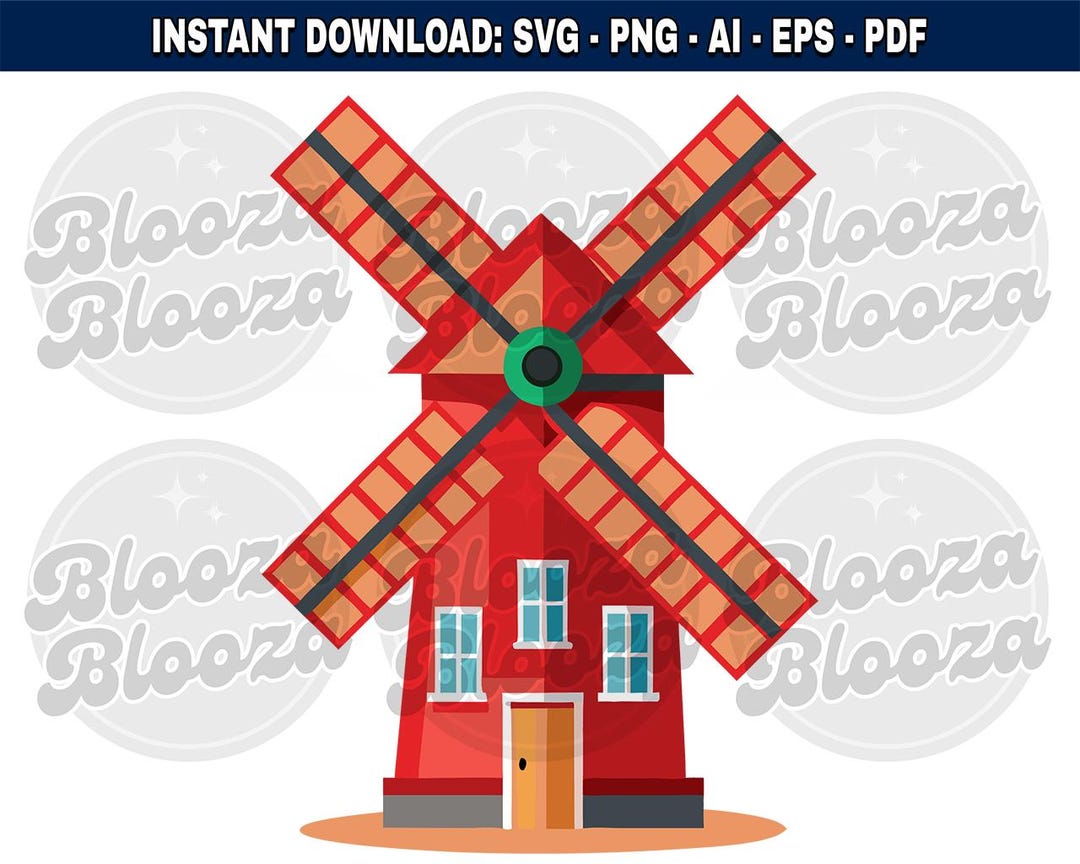 Red Windmill Instant Clipart Download Design SVG PNG EPS Pdf - Etsy