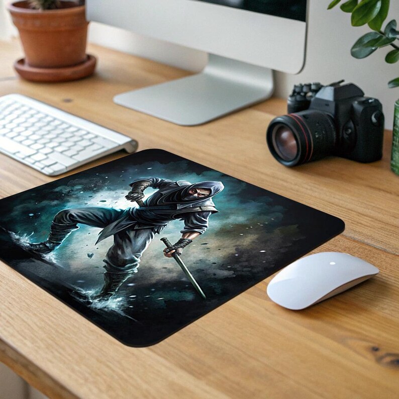 Ninja With Katana Sword Black Watercolor Low Profile Mouse Pad Mat - Etsy