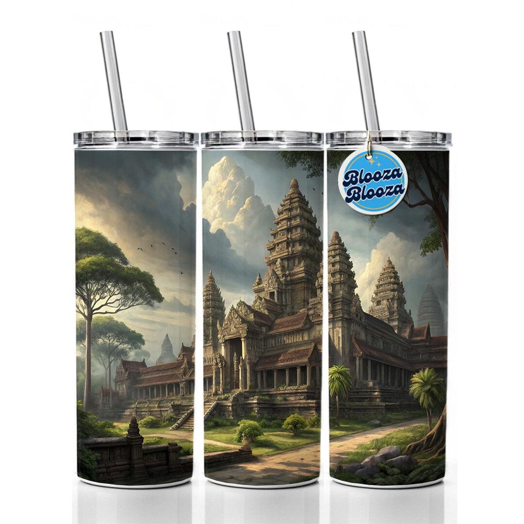 Angkor Wat Hindu Buddhist Temple Cambodia Skinny Tumbler 20oz With Straw Insulated Water Bottle ...