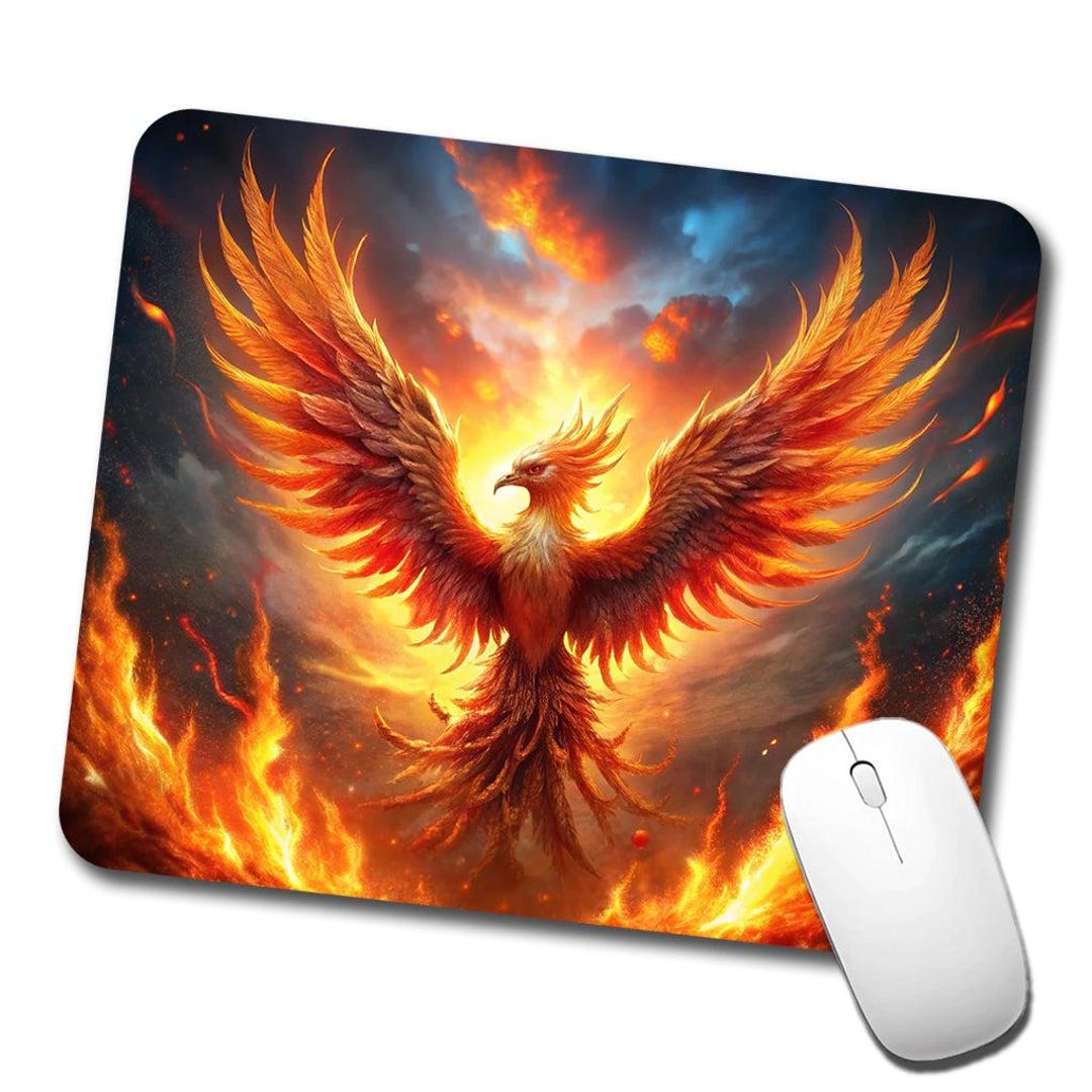 Flaming Phoenix Rising From Ashes Fantasy Bird Low Profile Mouse Pad ...