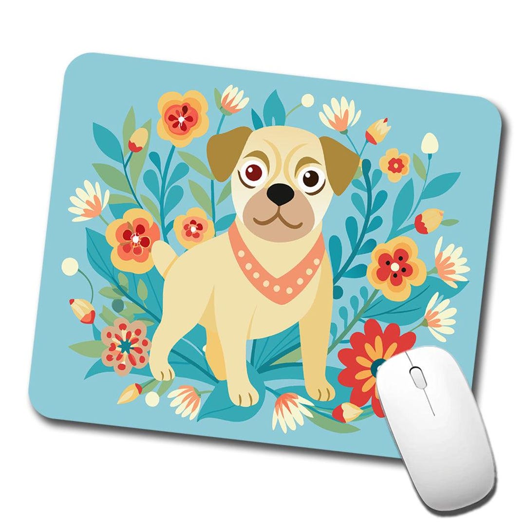 Puggle Floral Motif Blue Dog Low Profile Mouse Pad Mat - Etsy