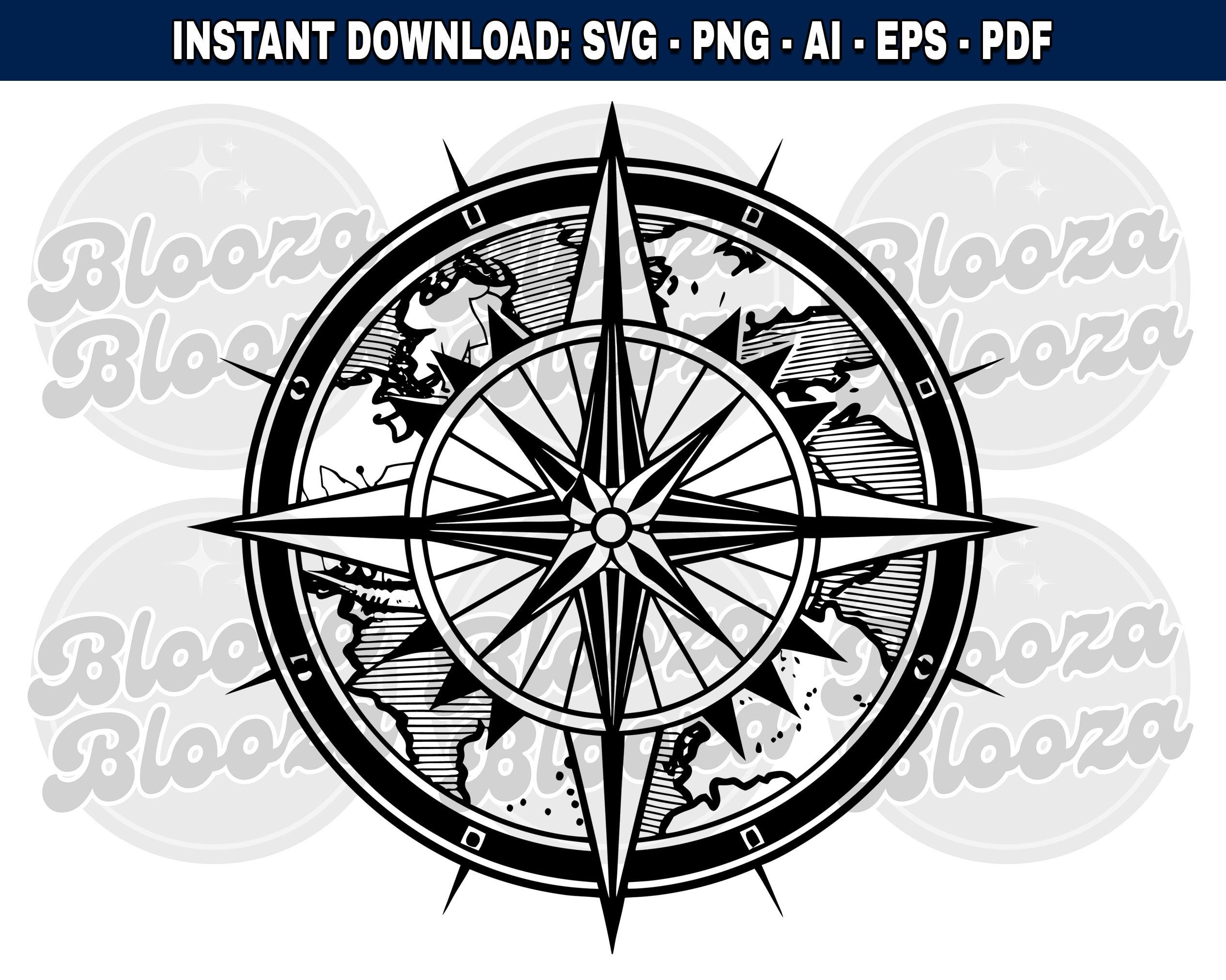 Map Globe World Nautical Compass Rose Instant Clipart Download Design ...