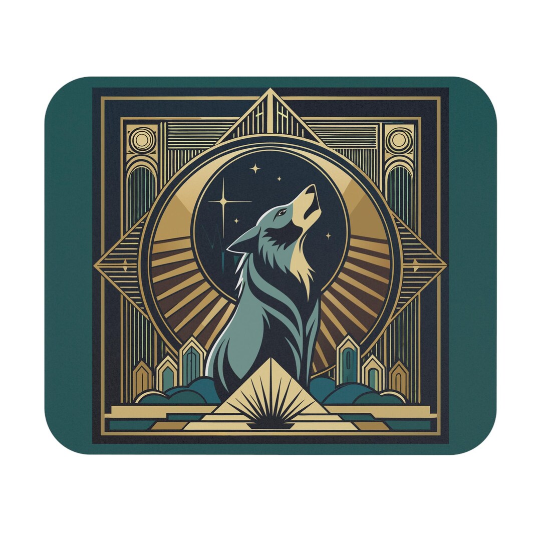 Wolf Howling at Moon Art Deco Mouse Pad - Etsy