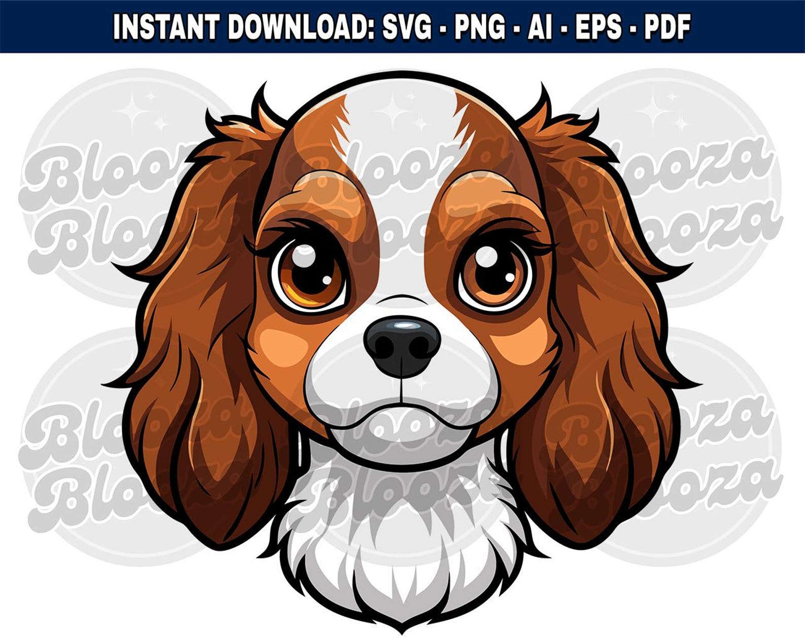 Cavalier King Charles Spaniel Dog Head Lovable Instant Clipart Download ...