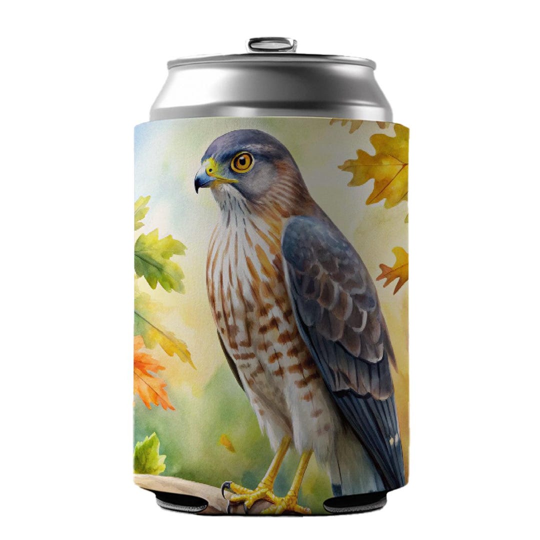 Cooper's Hawk Raptor Bird of Prey in Tree Watercolor Can Cooler Beer ...