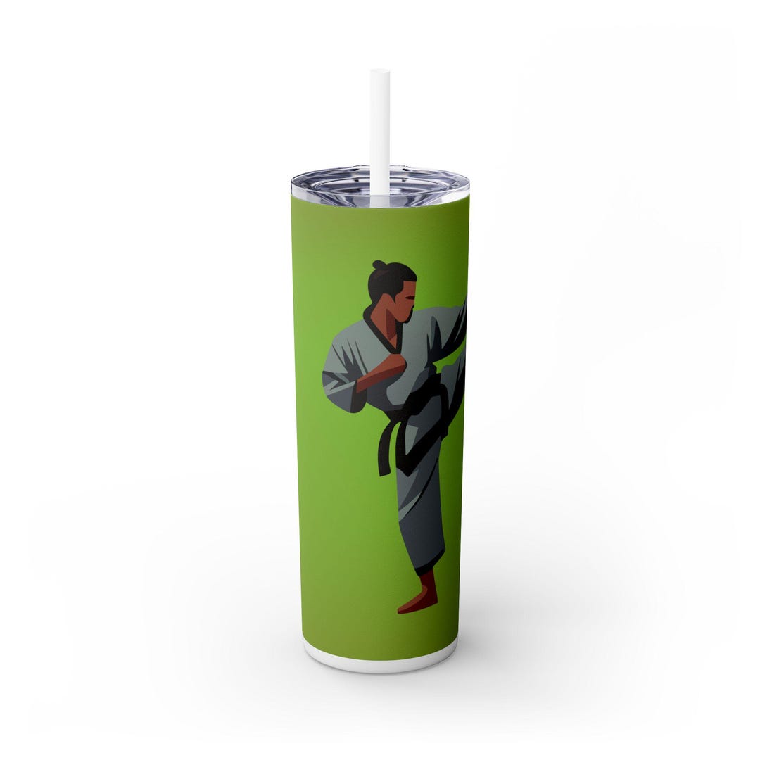 Karate Man Kick Skinny Tumbler 20oz With Straw Insulated Water Bottle ...