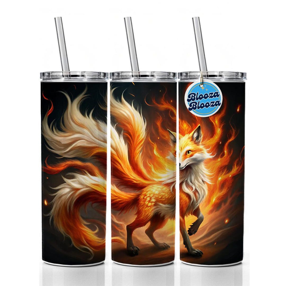 Flaming Fire Fox Kitsune Spirit Animal Skinny Tumbler 20oz With Straw ...