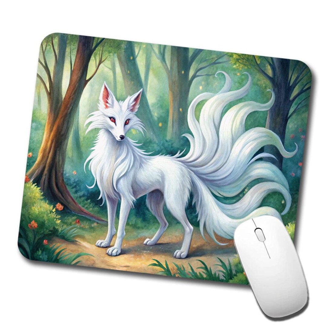 Kitsune White Fox With Many Tails Japanese Spirit Animal Watercolor Low ...